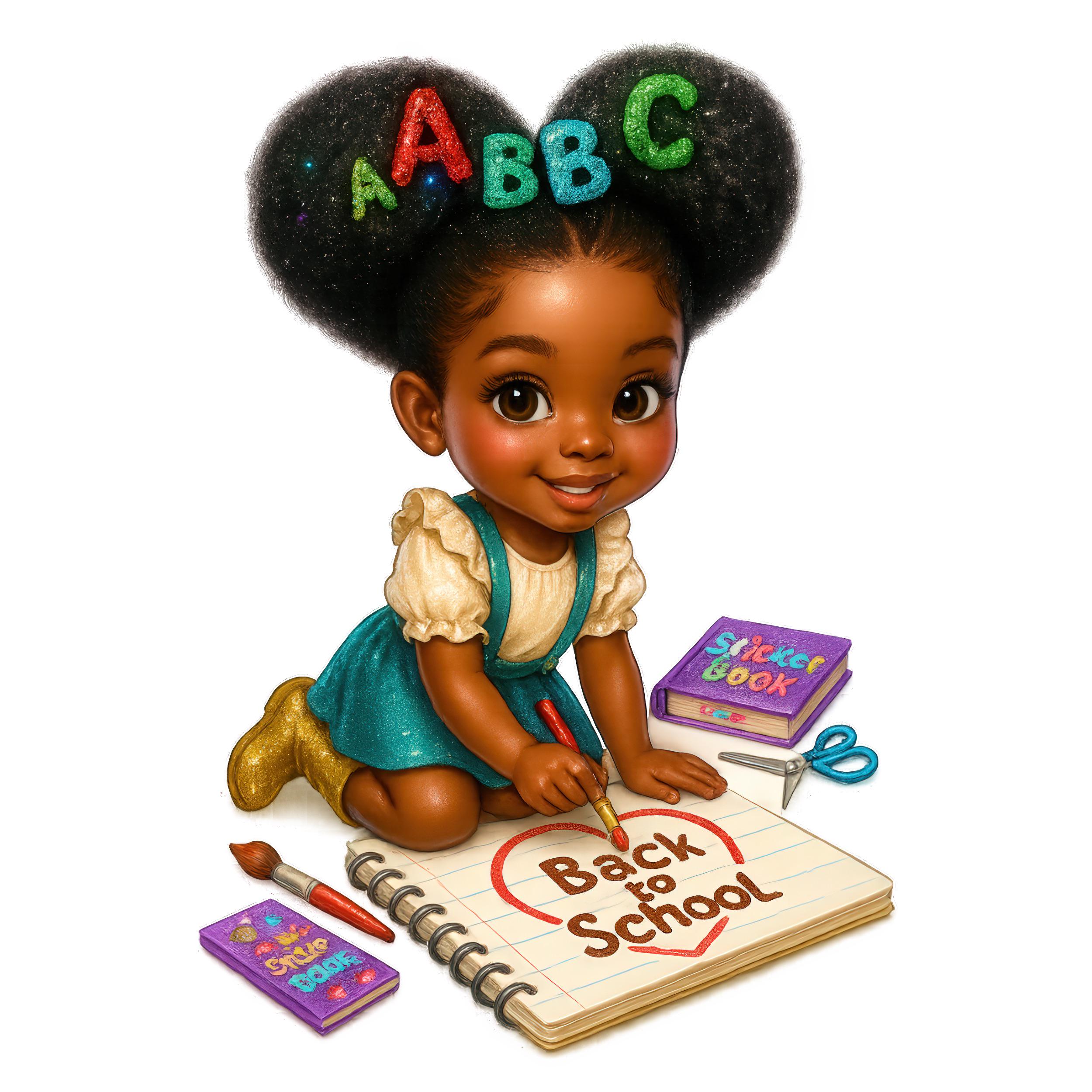 Black Girl Back to School Clipart: Afro Png Graphics, Adorable African ...