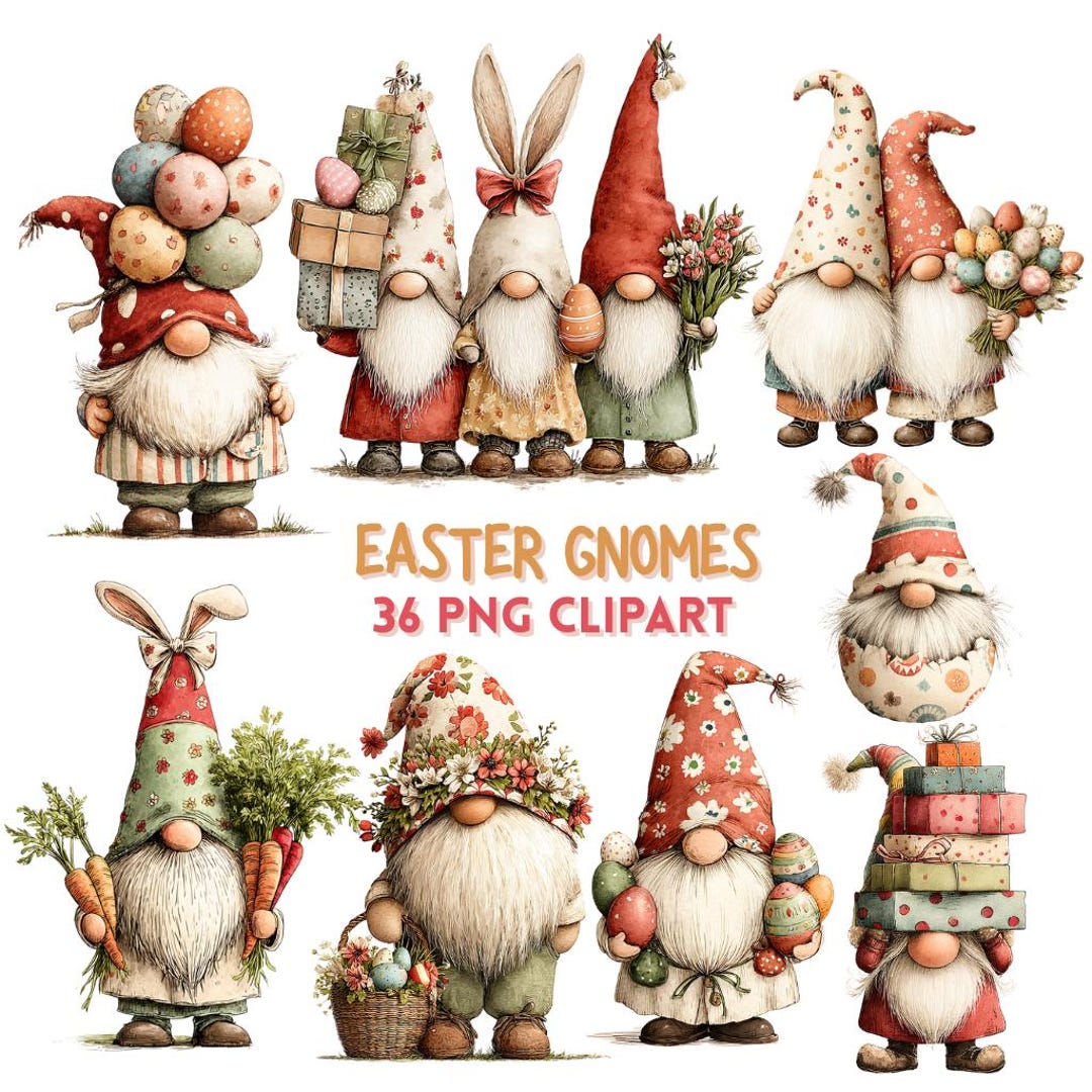 Easter Gnomes Clipart: Festive Whimsical Graphics, Digital Download, 36 ...