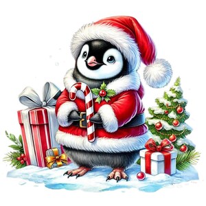 10 Christmas Penguin Clipart: Festive Holiday PNG Bundle (digital ...