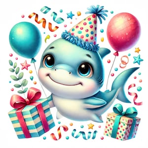 Cute Shark Birthday Clipart | 11 High-quality Designs | Adorable Shark ...