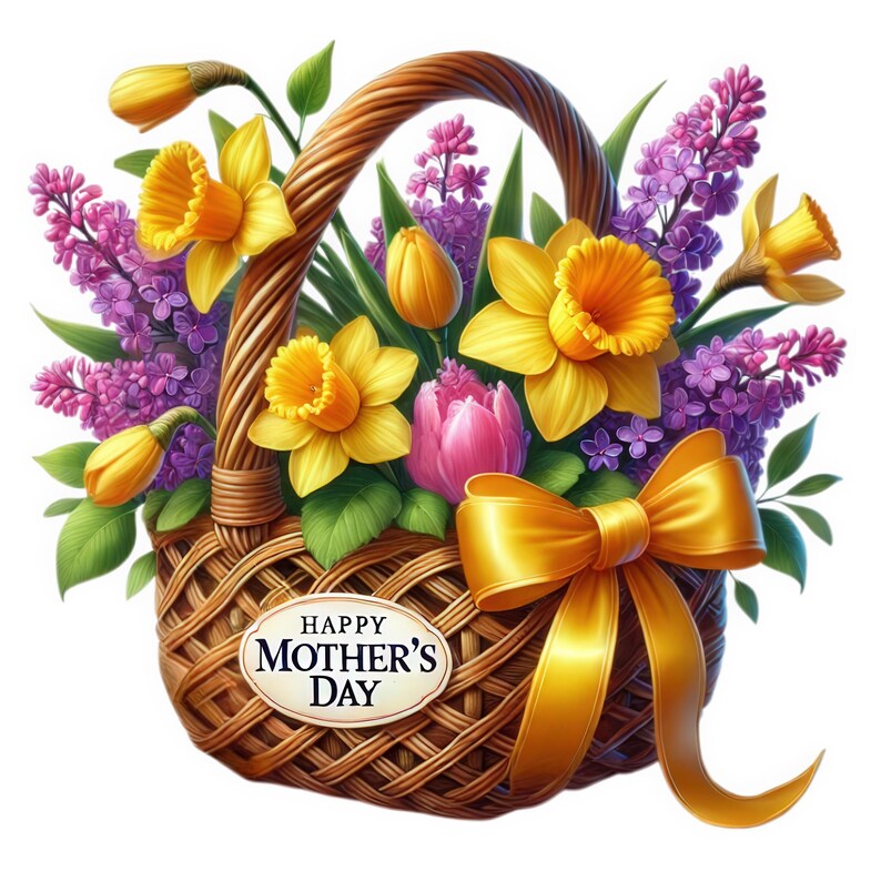 Mother's Day Flower Basket Clipart: Floral PNG, JPG (digital Download ...