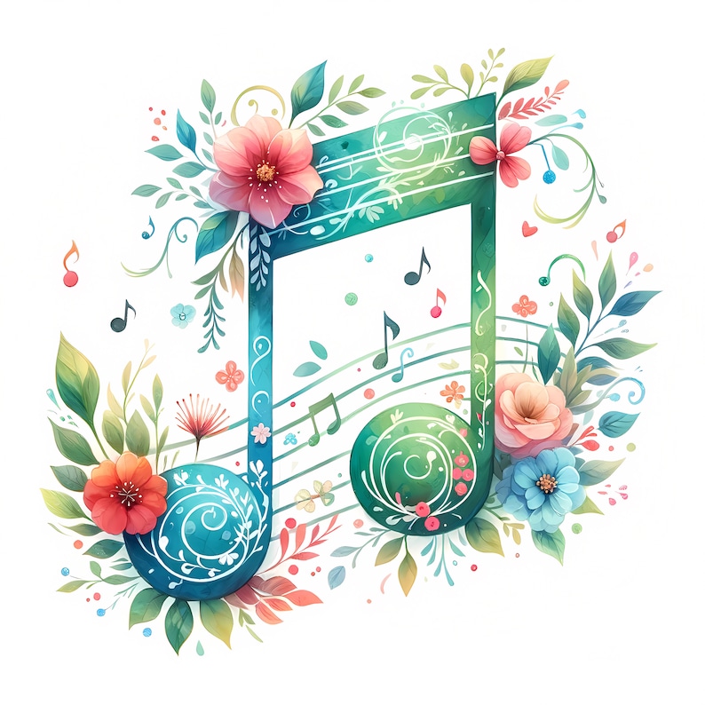 Floral Music Note Clipart: Watercolor Flower Accents (digital Download ...