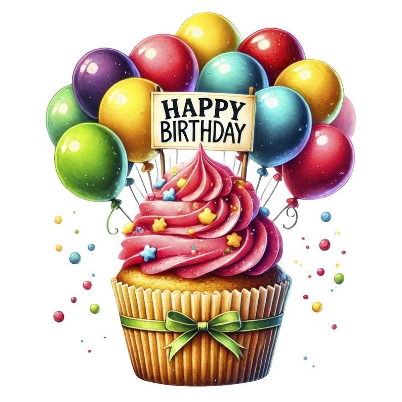 Happy Birthday Cupcake Clipart: Party PNG Bundle (digital Download ...