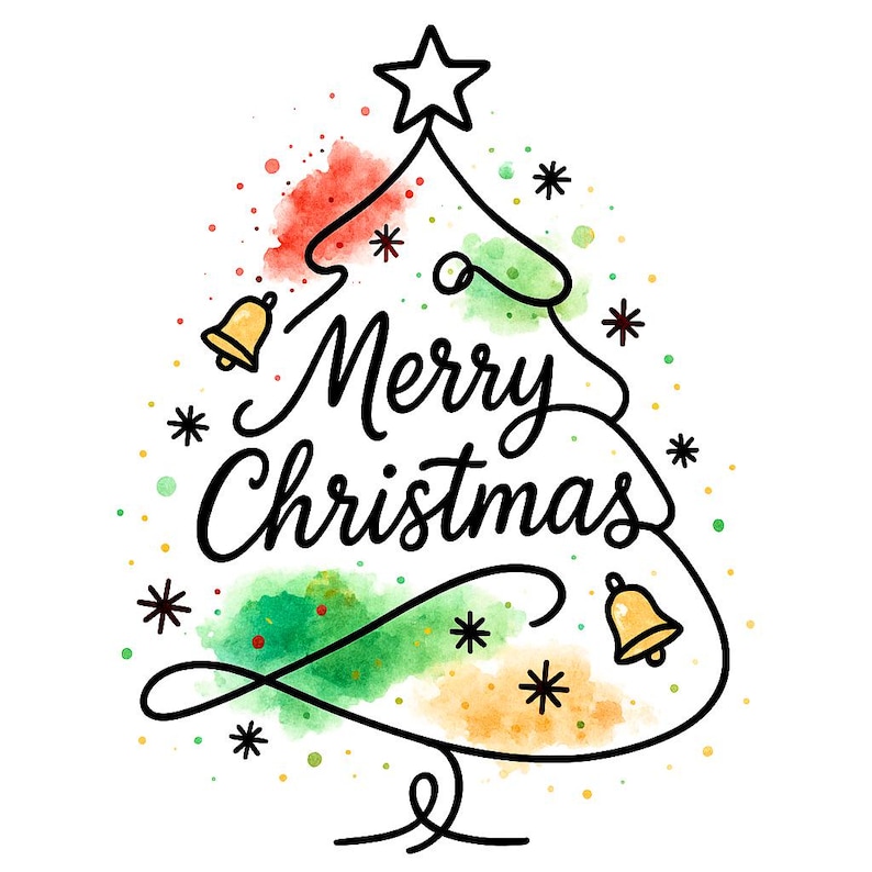 Elegant Line Art Christmas Tree Clipart Bundle: Minimalist Holiday ...