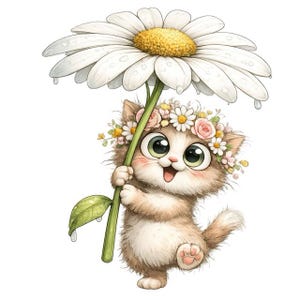 Adorable Spring Cats Clipart: Whimsical Graphics, Floral Cat, Digital ...