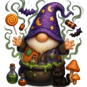 12 Halloween Gnome Clipart, Autumn Gnomes With Pumpkins (PNG Digital ...