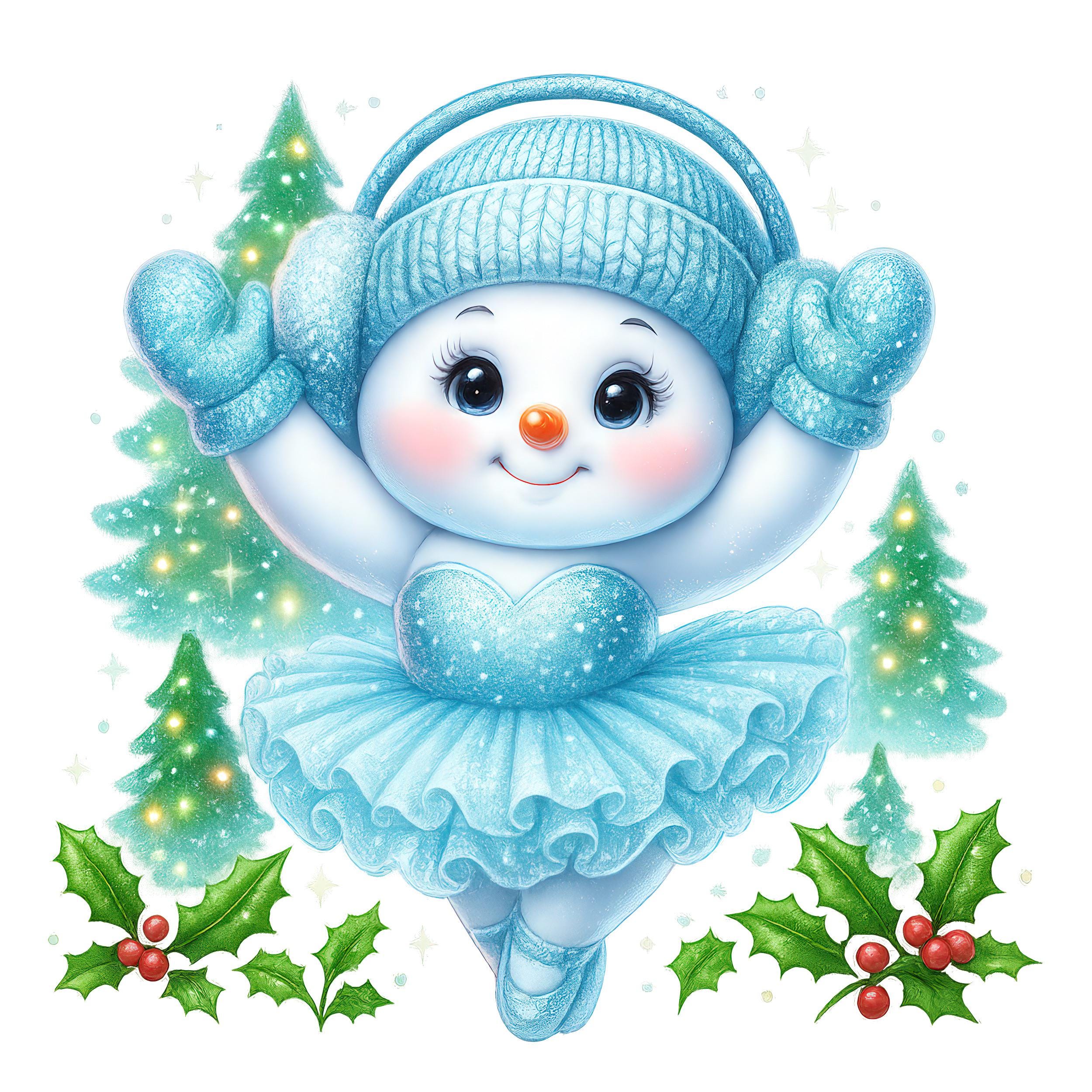 Ballerina Snowman Clipart: Christmas Snowlady PNG (digital Download - Etsy