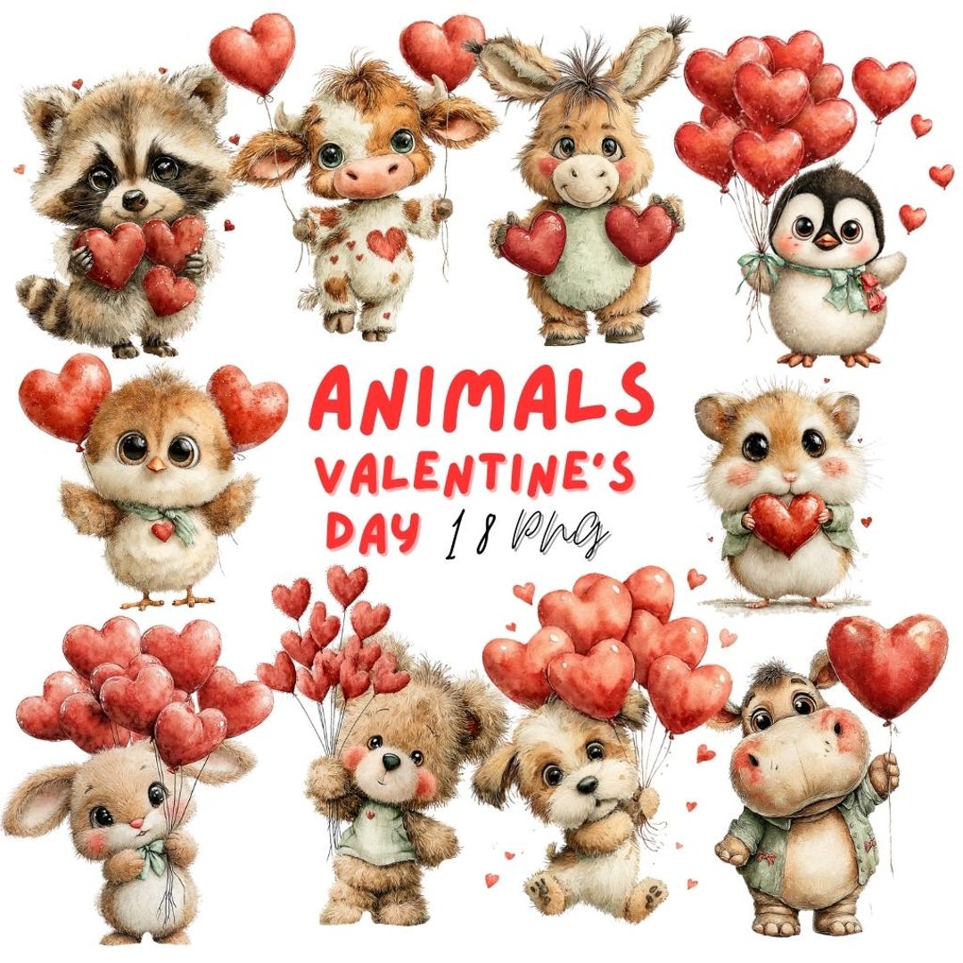 Animals Valentine's Day Clipart | Whimsical Love Graphics | Digital ...