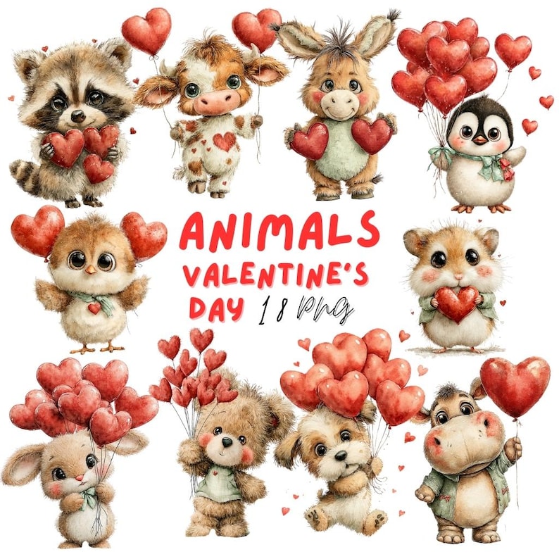 Animals Valentine's Day Clipart | Whimsical Love Graphics | Digital ...