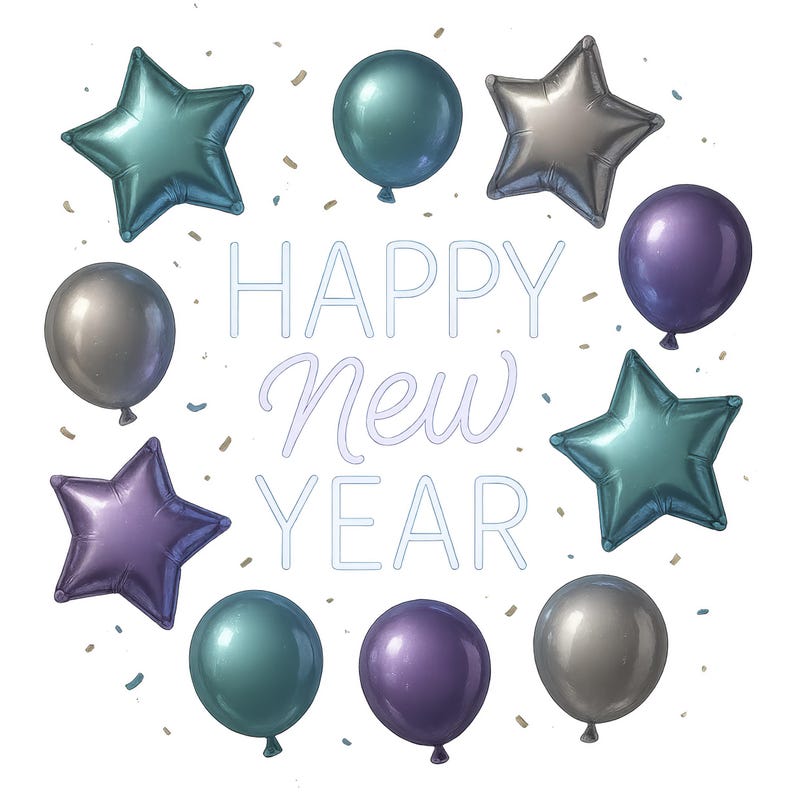 Happy New Year Balloons Clipart Bundle: Festive Party Balloons (12 PNG ...