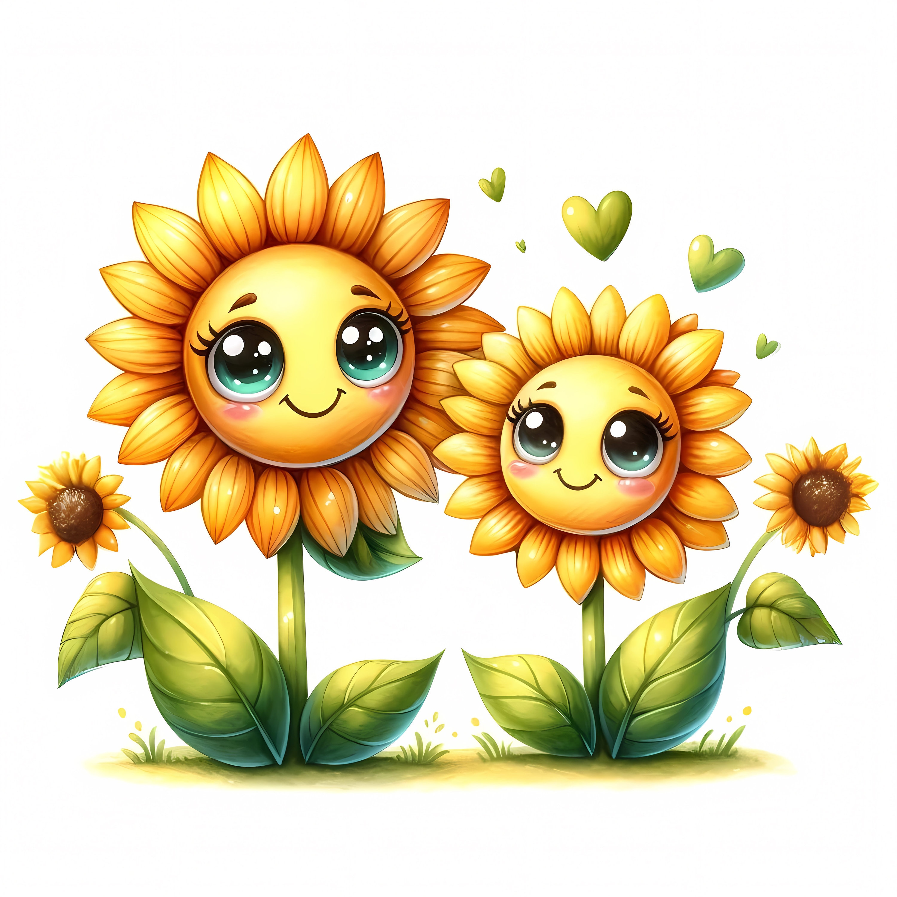Smiling Sunflower Clipart 10 High-quality Jpgs Cute Sunflower Clipart Bundle Watercolour ...