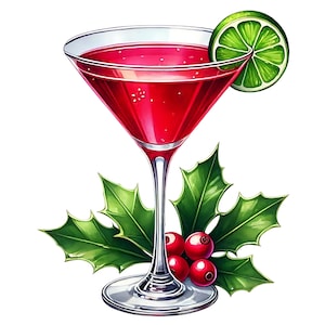 Christmas Cocktail Clipart | 10 High-quality Jpgs | Festive Christmas ...