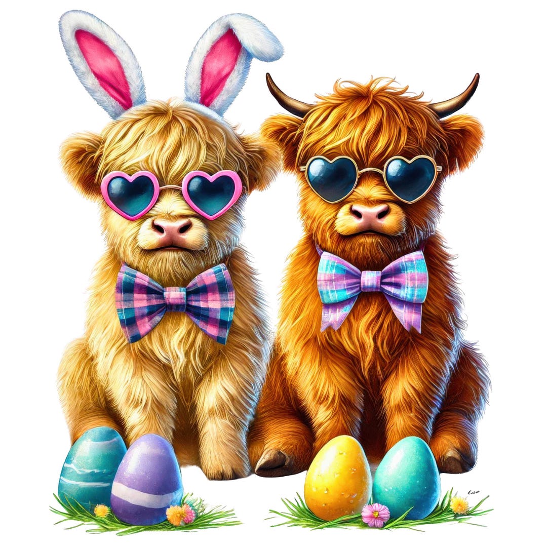 Happy Easter Clipart, 10 High-quality Design, Cute Cow Easter Bundle ...