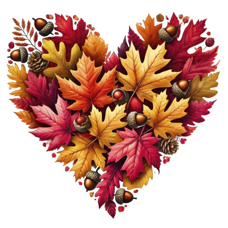 Autumn Leaves Heart Clipart: Fall Wall Art (12 PNG/JPG Digital Download ...