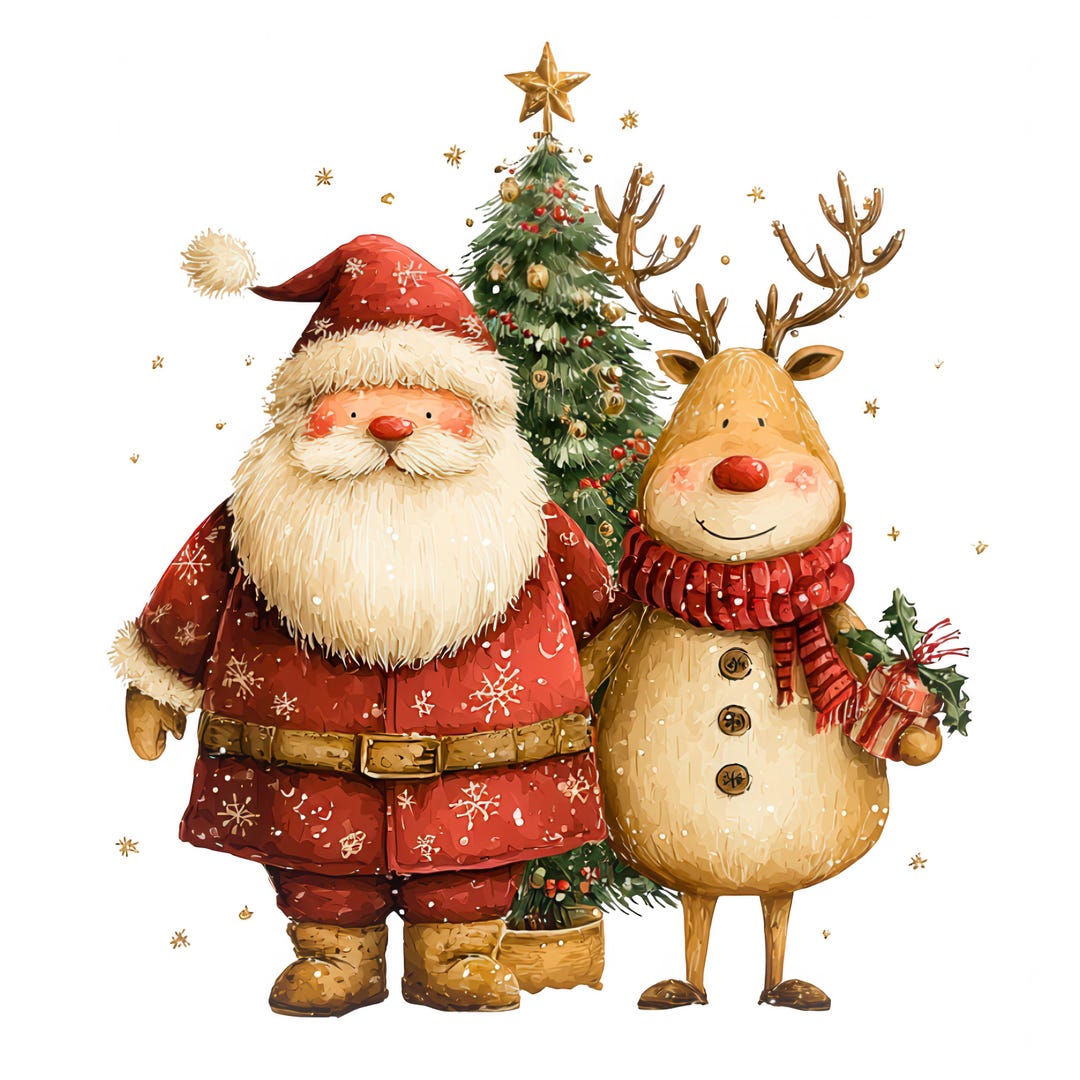 Santa & Reindeer Christmas Clipart: Whimsical Holiday Graphics (digital ...