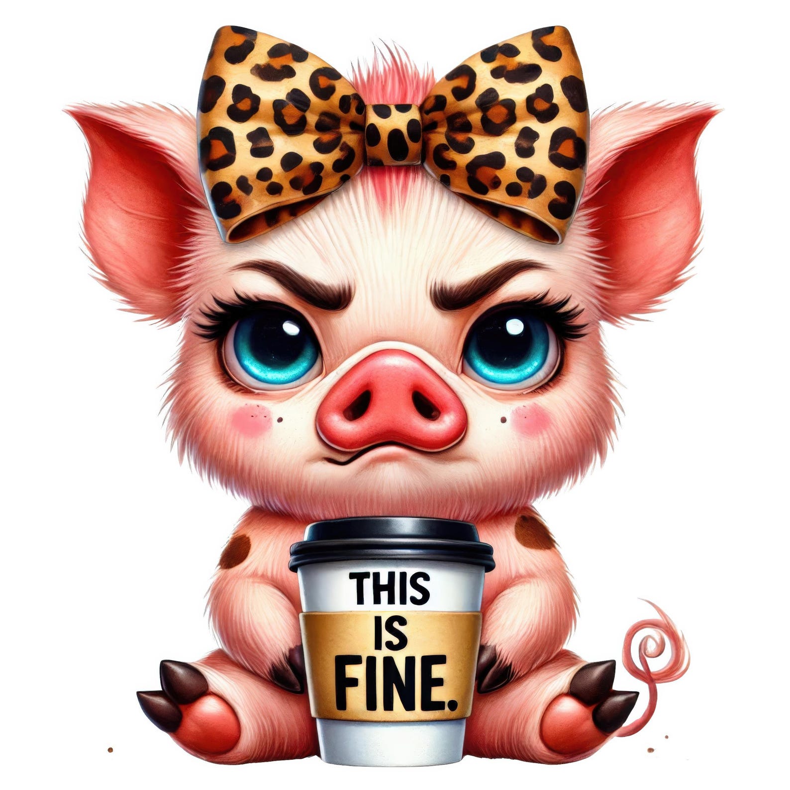 Watercolor Grumpy Pig Clipart: Funny Coffee PNG (digital Download ...