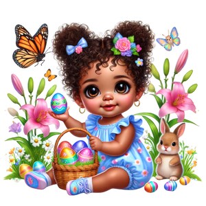 Cute African American Baby Easter Clipart Bundle (PNG, Commercial Use ...