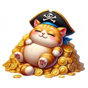 Cute Pirate Cat Clipart | 12 High-quality Jpgs | Adventurous Feline ...