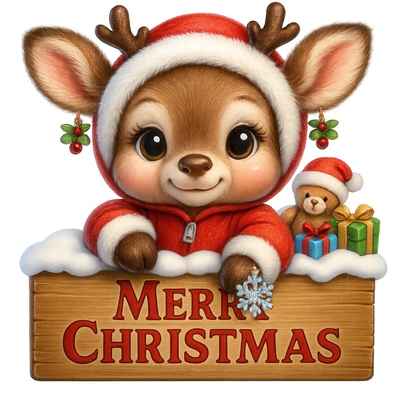 Cute Christmas Reindeer Clipart PNG, Holiday Animal Art (instant ...