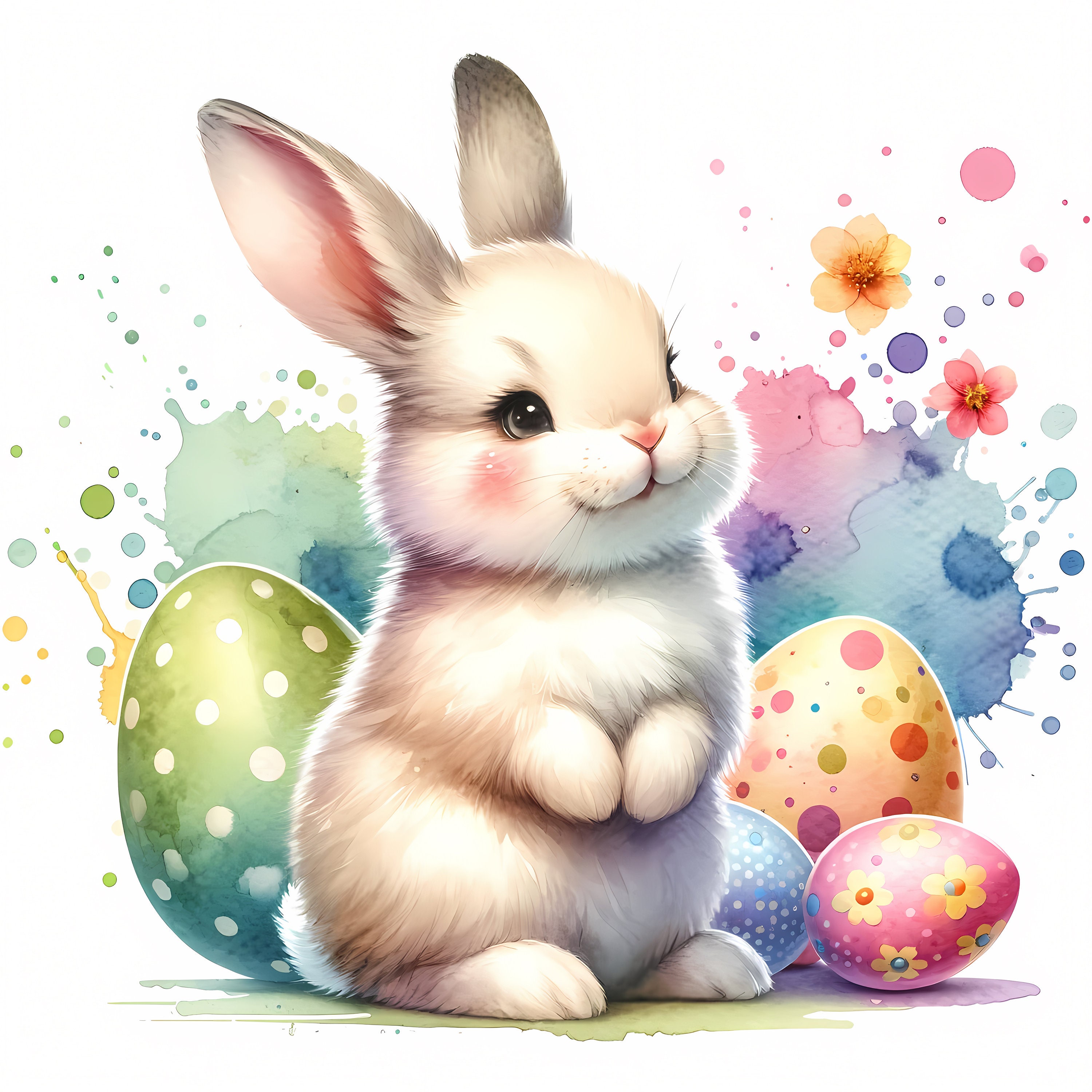 12 Cute Easter Bunny Clipart, Rabbit Clipart, Printable Watercolor ...