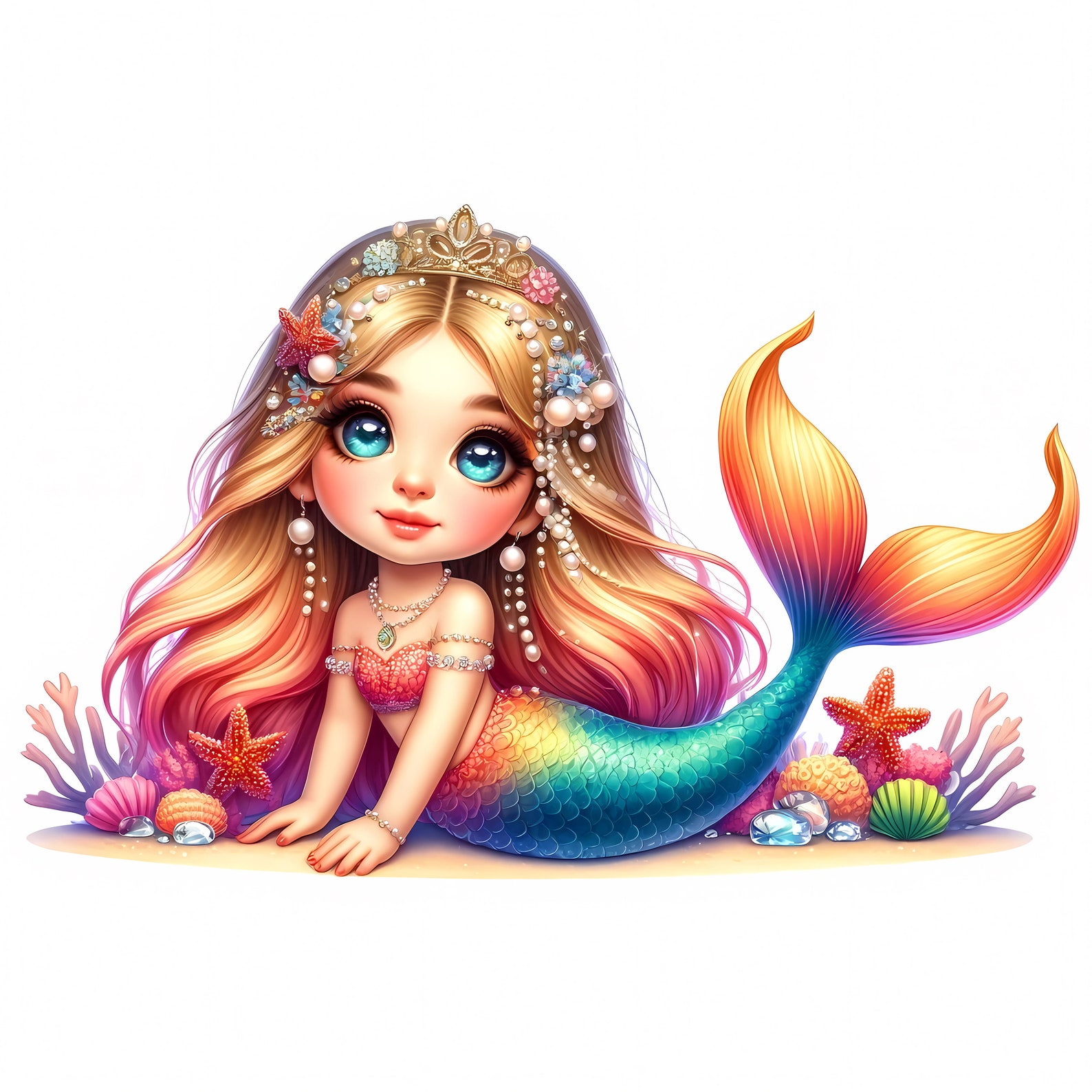 Cute Mermaid Clipart | 12 High-quality Jpgs | Magical Cute Mermaid ...