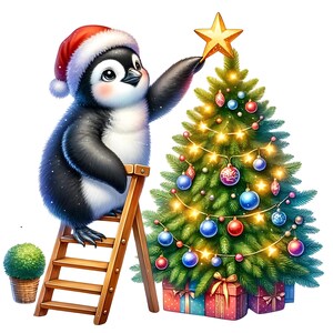 Christmas Penguin Clipart | 10 High-quality Jpgs | Festive Cute ...