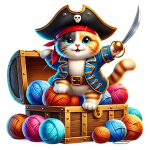 Cute Pirate Cat Clipart | 12 High-quality Jpgs | Adventurous Feline ...