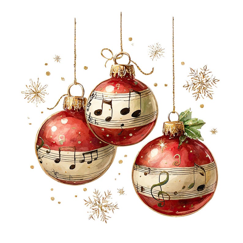 Christmas Ornaments Music Notes Clipart | Festive Musical Graphics ...