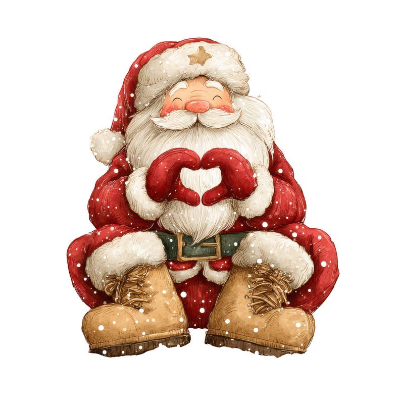 Christmas Santa Heart Clipart: Whimsical Holiday Graphics (digital ...