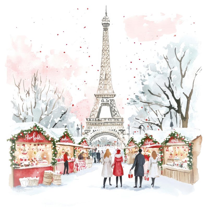 Christmas in France Clipart, French Christmas Holiday Scene, Digital ...