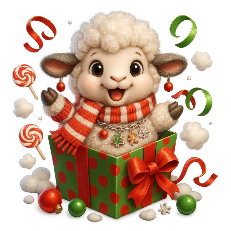 Cute Christmas Sheep Clipart – Holiday PNG for Crafts (instant Download ...
