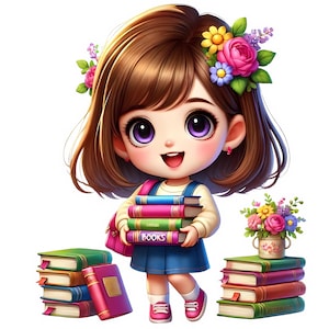 Back to School Girls Clipart | 10 High-quality Jpgs | Cute School Girls ...