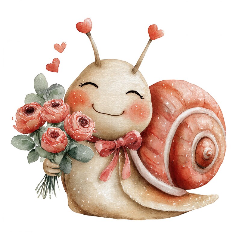 Snail Valentine's Day Clipart | Adorable Whimsical Graphics | Digital ...