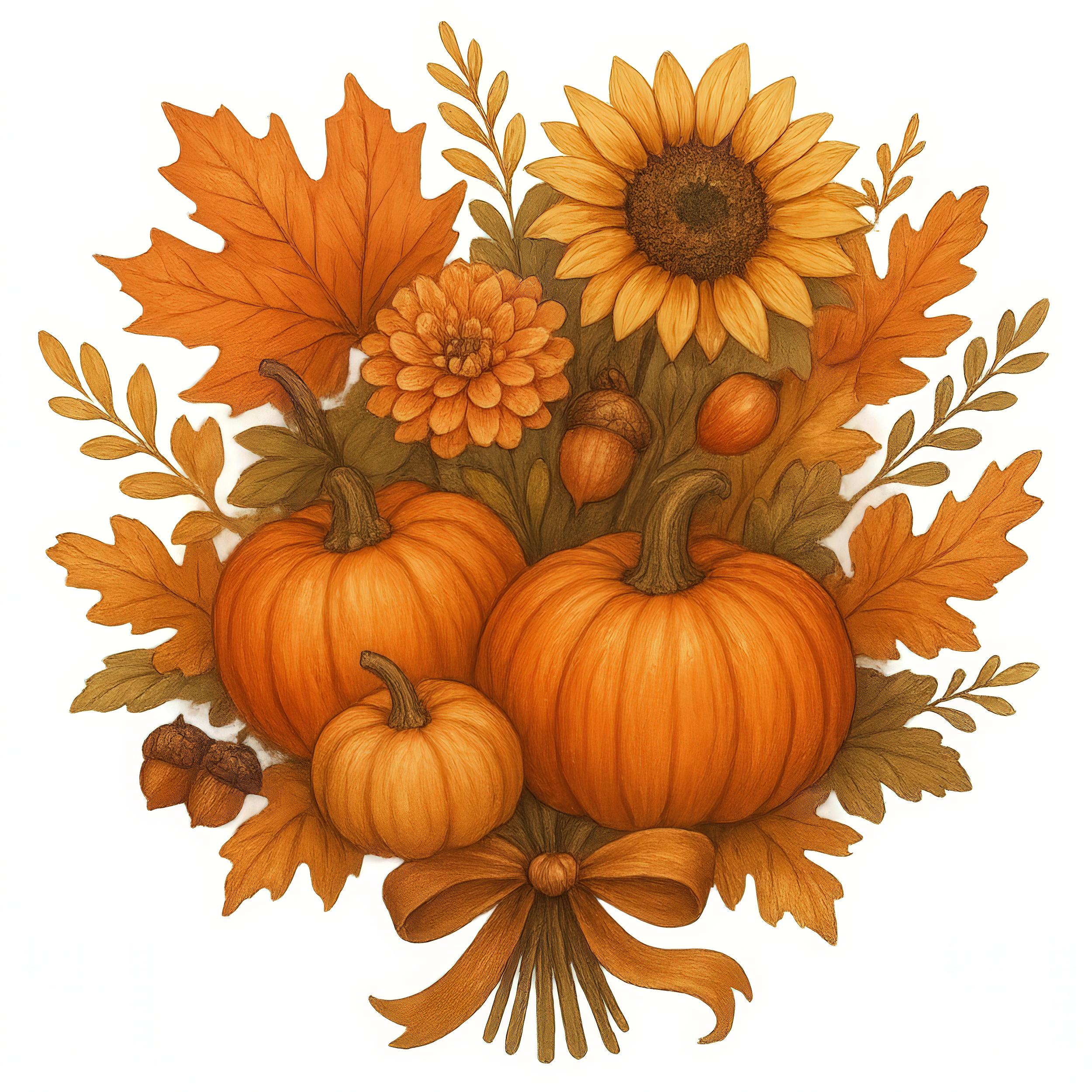 Fall Flowers Bouquet Clipart: Thanksgiving Bouquet (digital Download ...