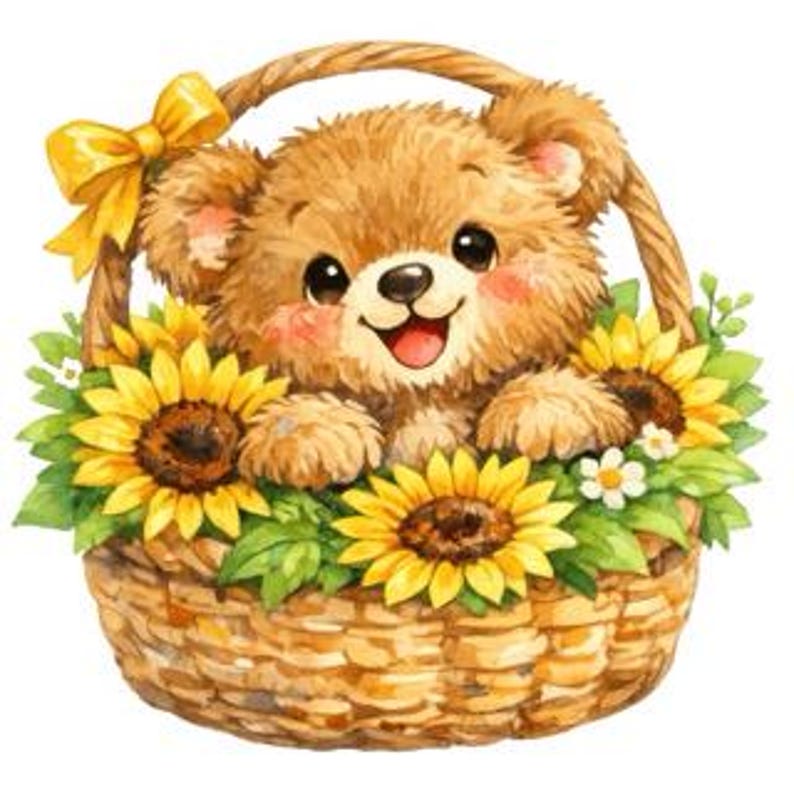 Sunflower Teddy Bear Clipart – Adorable Floral Bear Illustration for ...