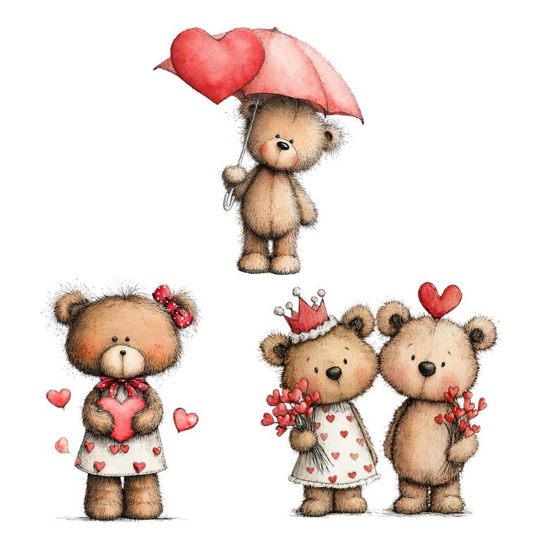 Teddy Bear Valentine's Day Clipart: Whimsical Love Graphics (digital ...