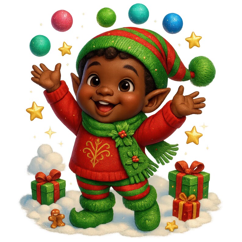 Black Elf Boy Christmas Clipart: African American PNG Set (instant ...