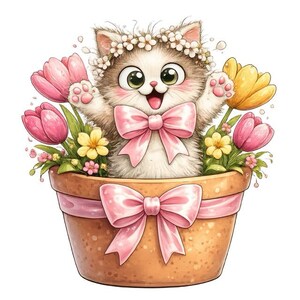 Adorable Spring Cats Clipart: Whimsical Graphics, Floral Cat, Digital ...