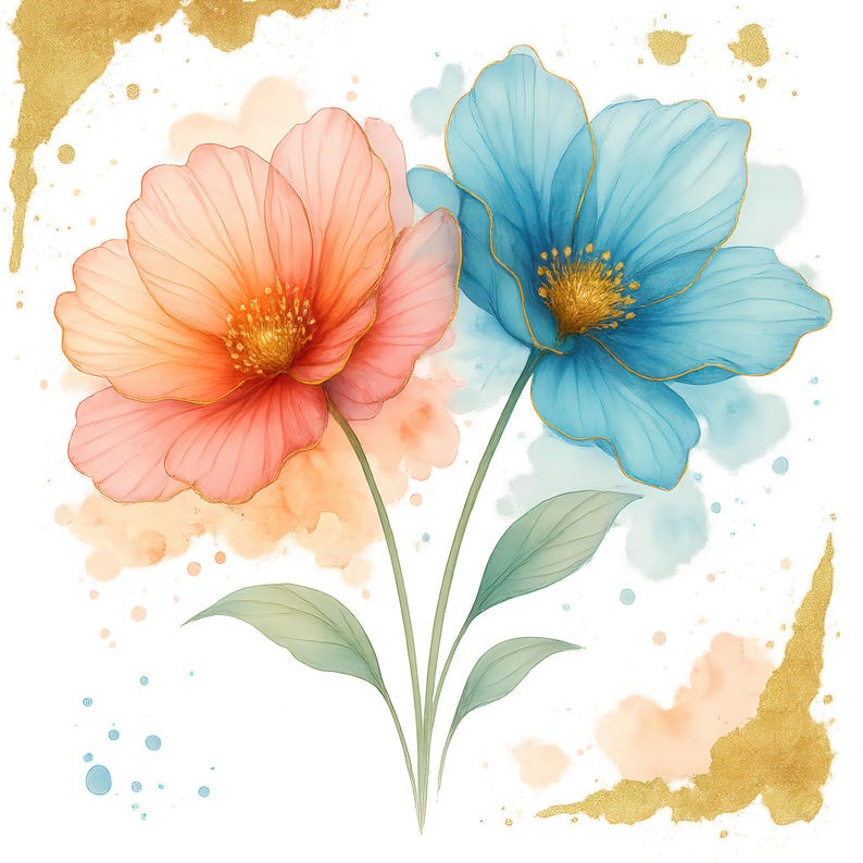 Watercolor Flowers Clipart: Abstract Floral 12 PNG Bundle (digital ...