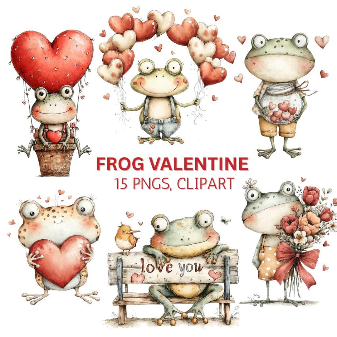 Frog Valentine's Day Clipart: Whimsical Love Graphics (digital Download ...