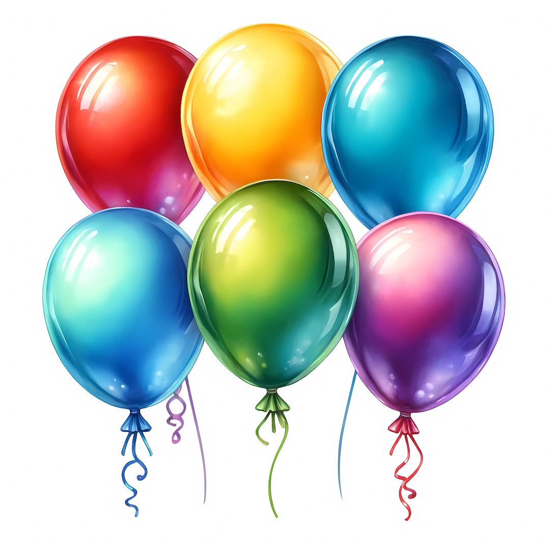 Colorful Balloons Clipart – Festive Art, Birthday Printables (digital ...