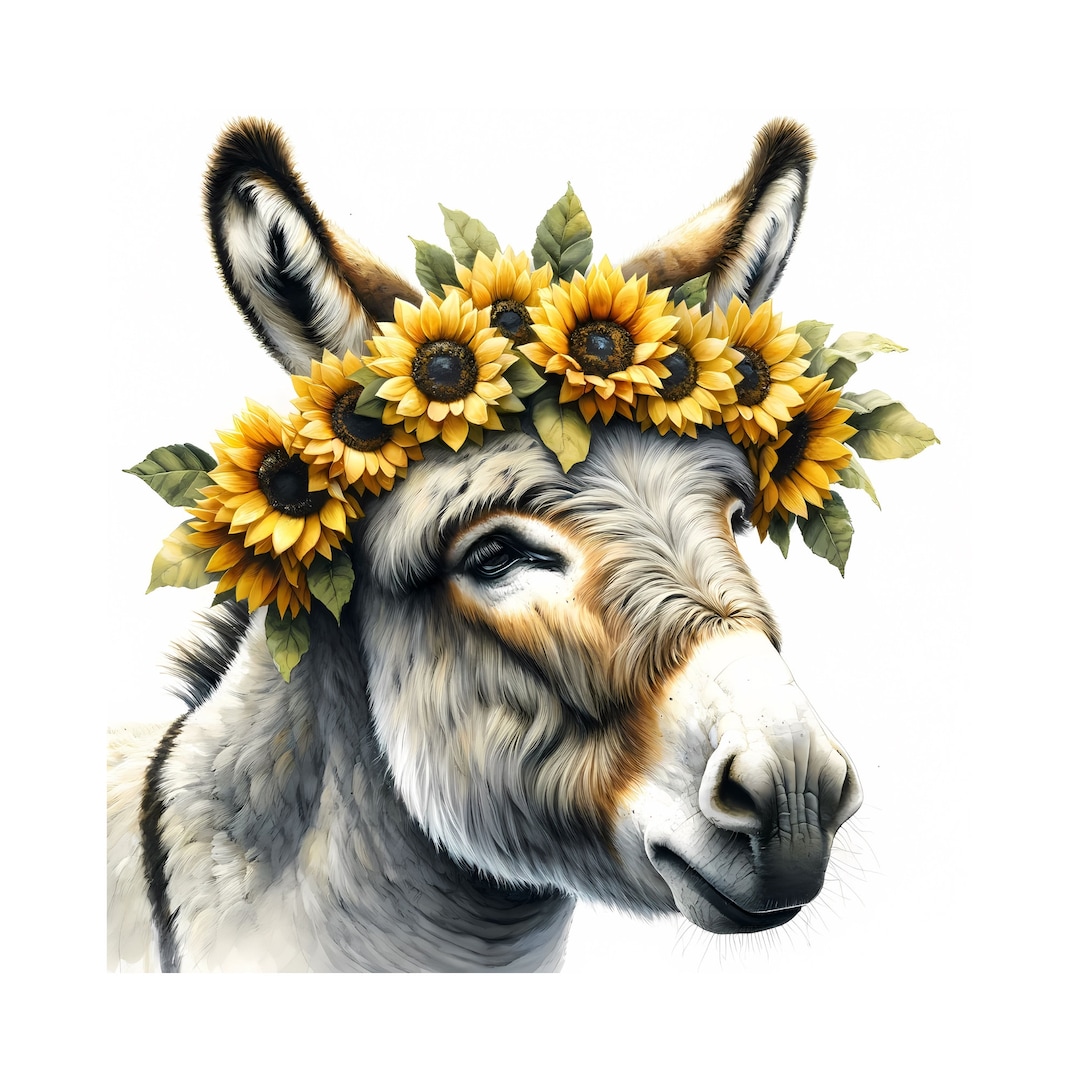 Cute Donkey and Flowers Clipart - 13 High-quality Jpgs - Donkey Flower ...