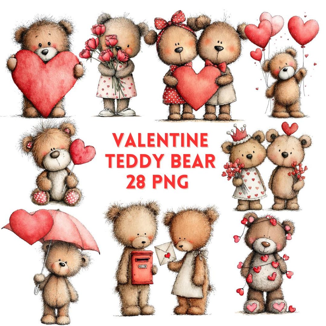 Teddy Bear Valentine's Day Clipart: Whimsical Love Graphics (digital ...