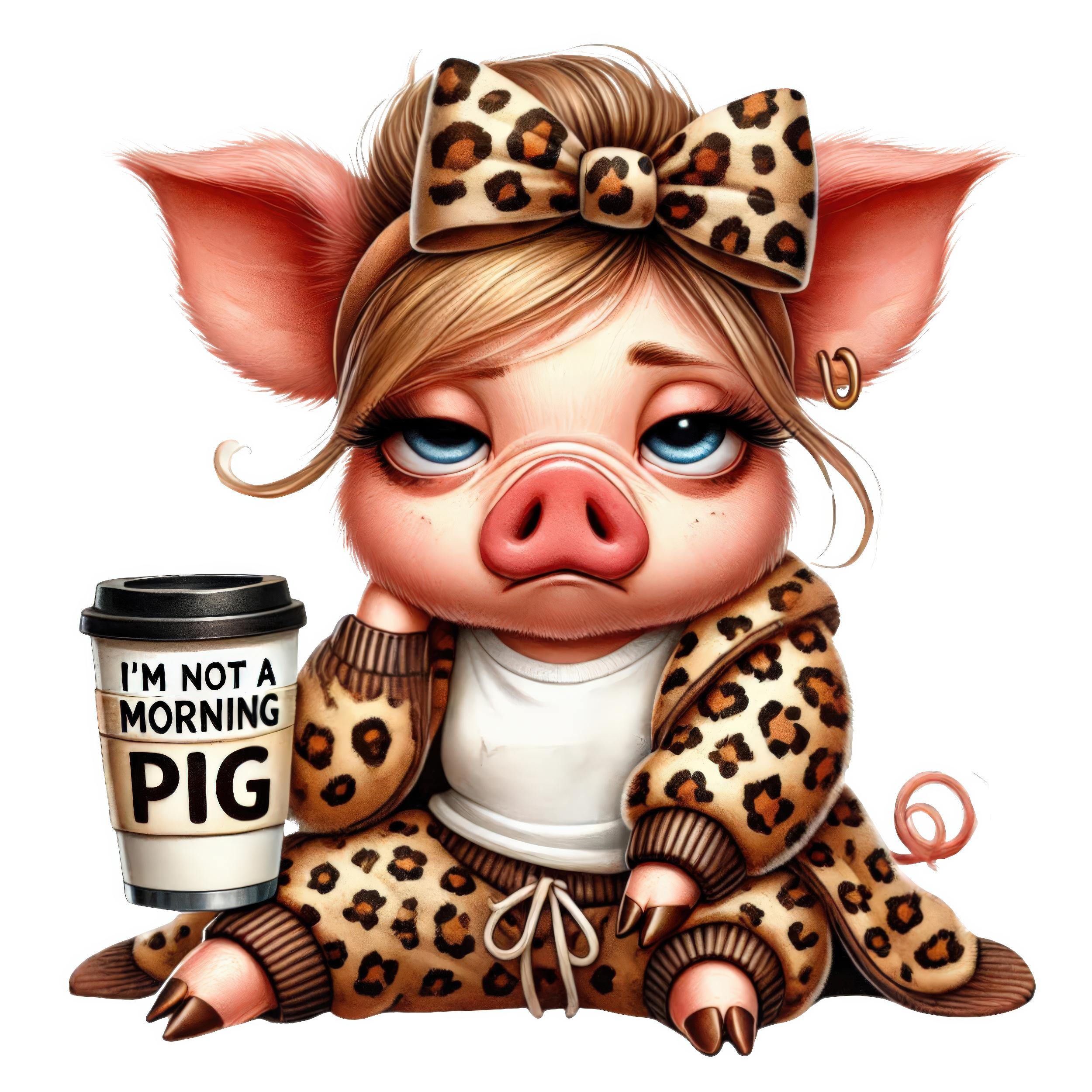 Watercolor Grumpy Pig Clipart: Funny Coffee PNG (digital Download ...