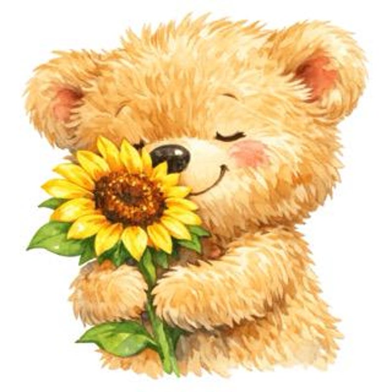 Sunflower Teddy Bear Clipart – Adorable Floral Bear Illustration for ...