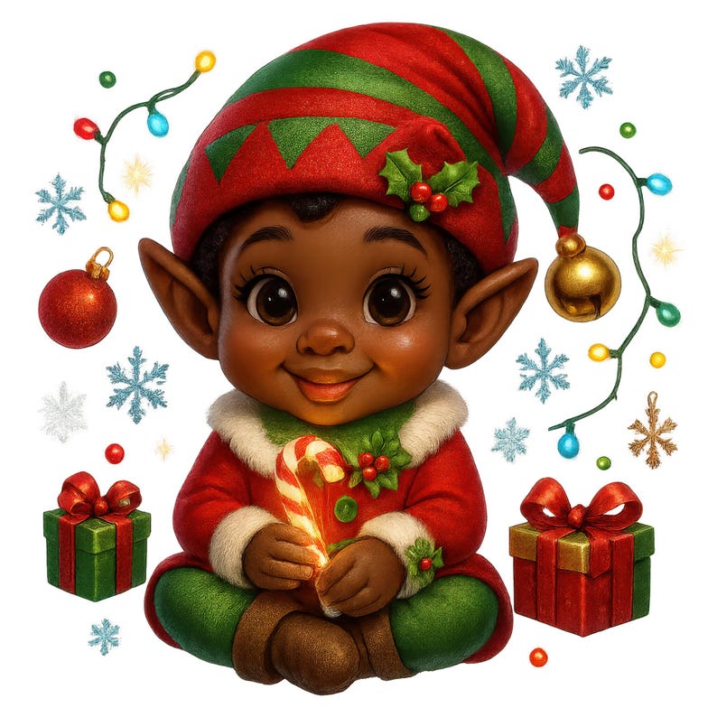 Black Elf Boy Christmas Clipart: African American PNG Set (instant ...