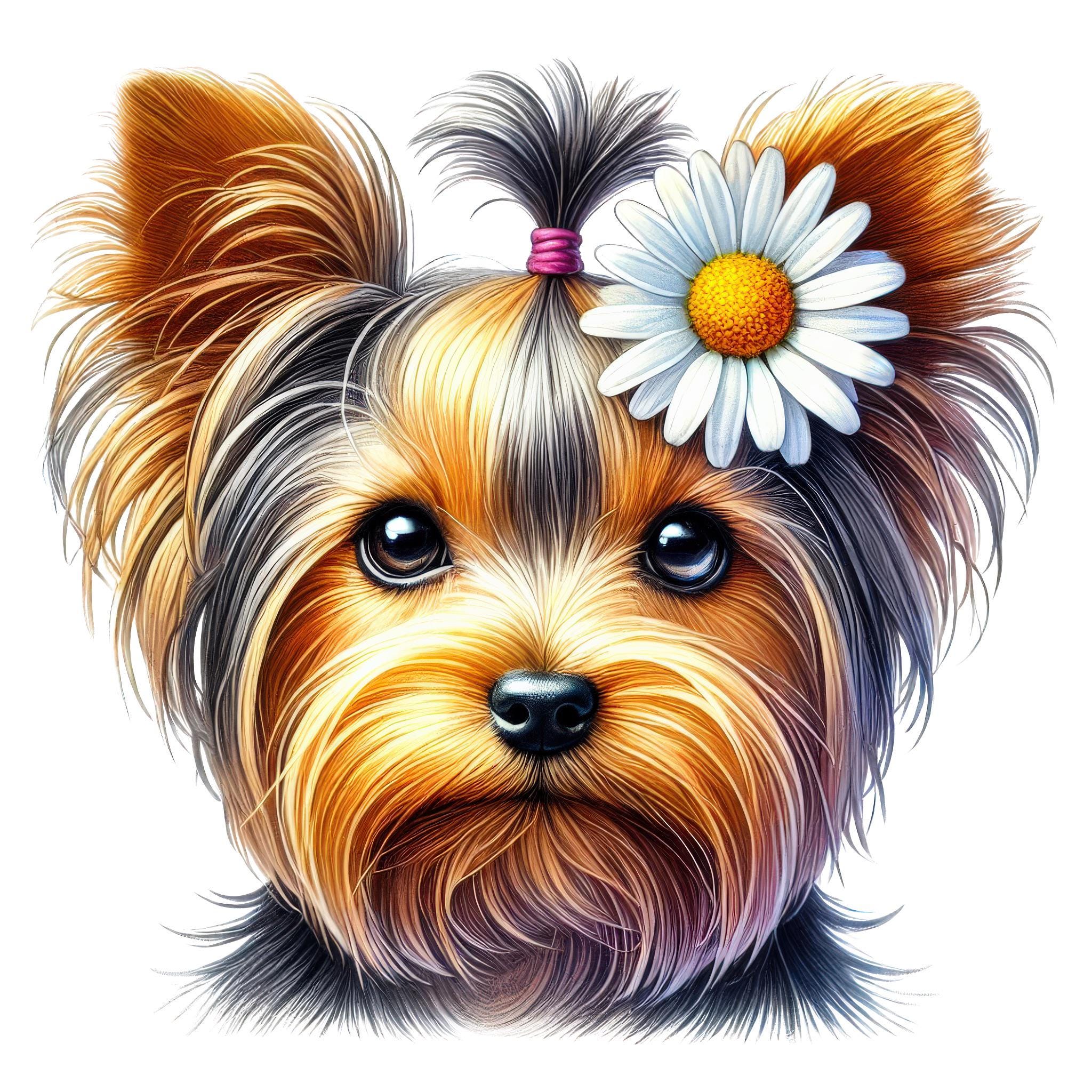 Yorkie and Flowers Clipart Bundle: Watercolor Yorkshire Terrier (11 PNG ...