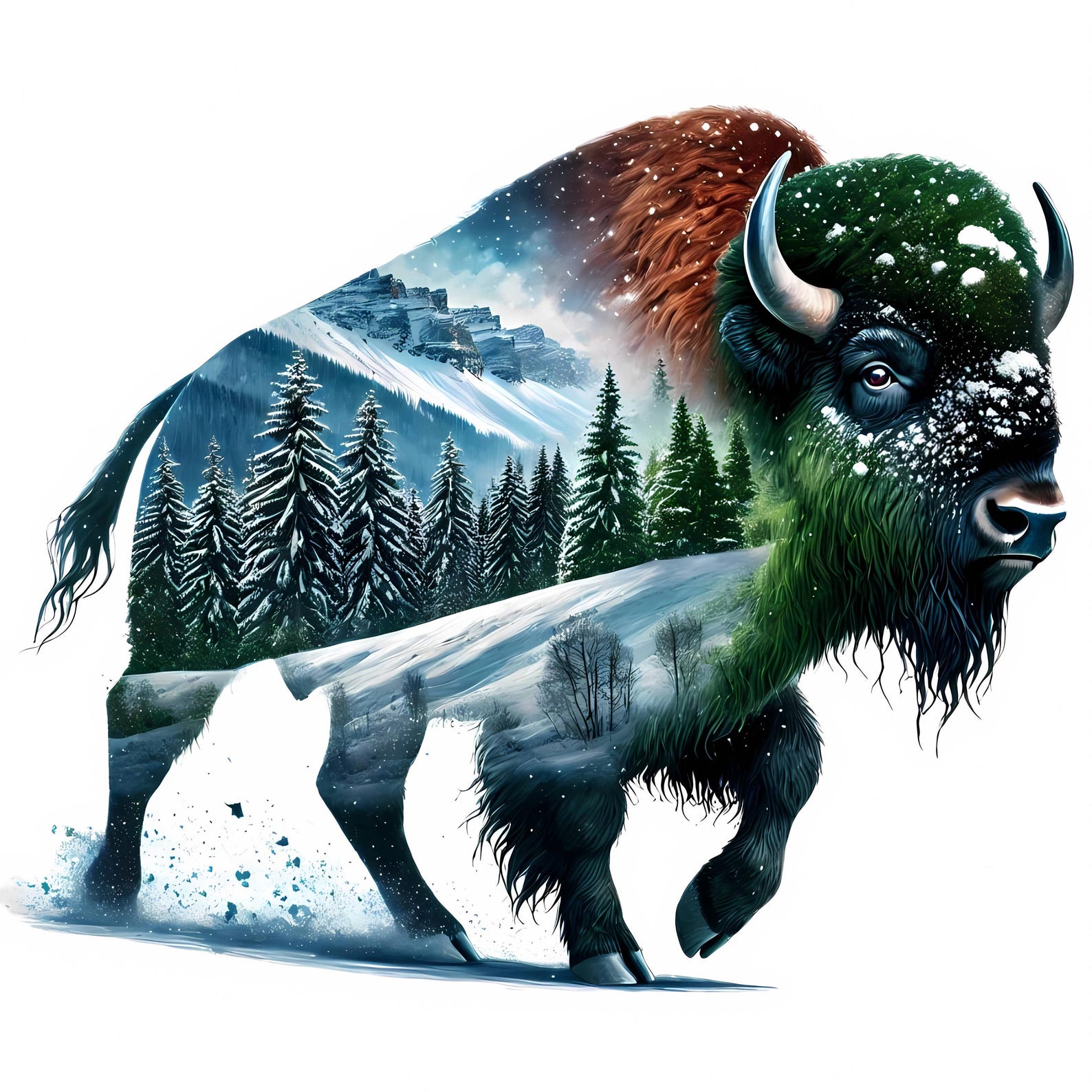 Bison Double Exposure Art | Nature Landscape Clipart (digital Download ...
