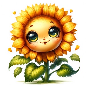 Cute Sunflower Clipart | 10 High-quality Jpgs | Charming Sunflower ...