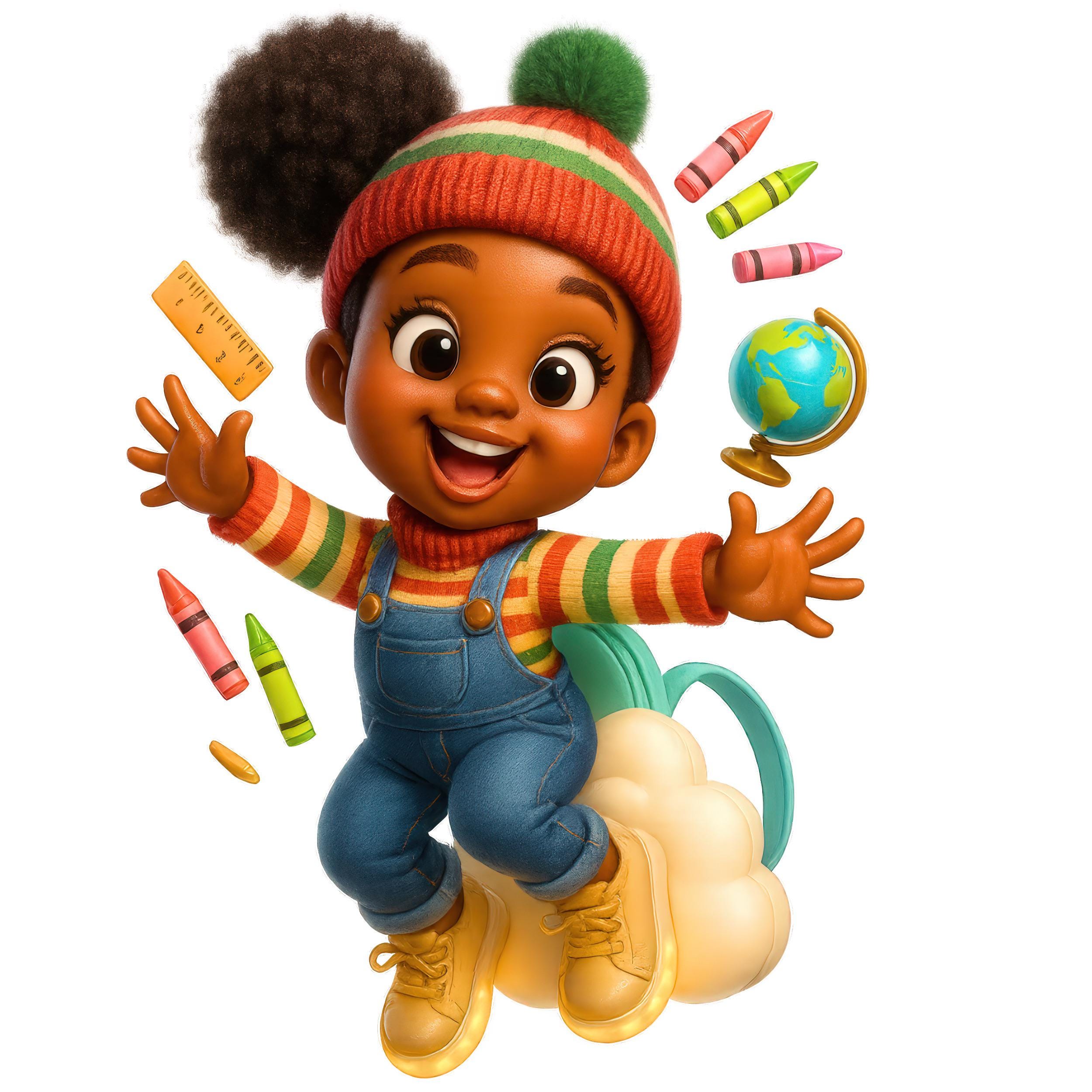 Black Girl Back to School Clipart: Afro Png Graphics, Adorable African ...